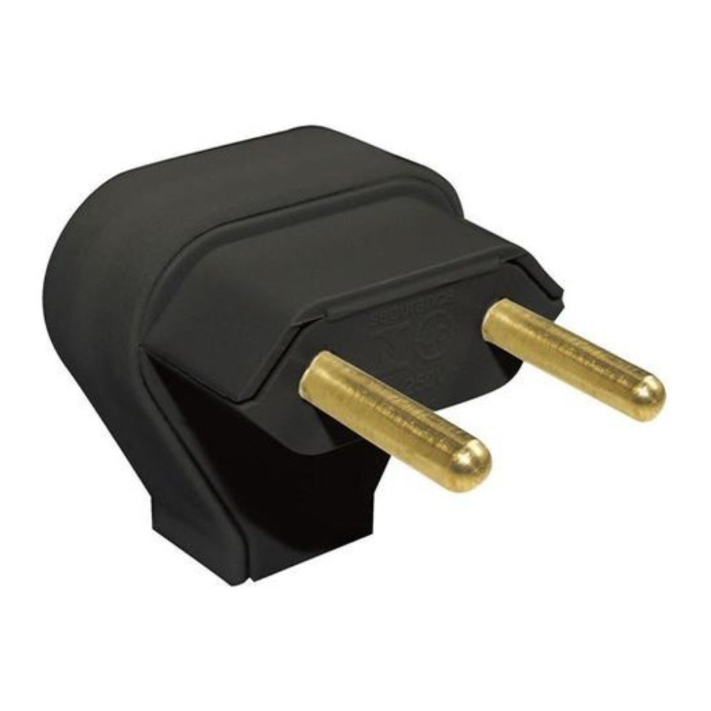 Plugue macho 2 pinos fame pequeno 10a lateral 90° preto | Shopee Brasil