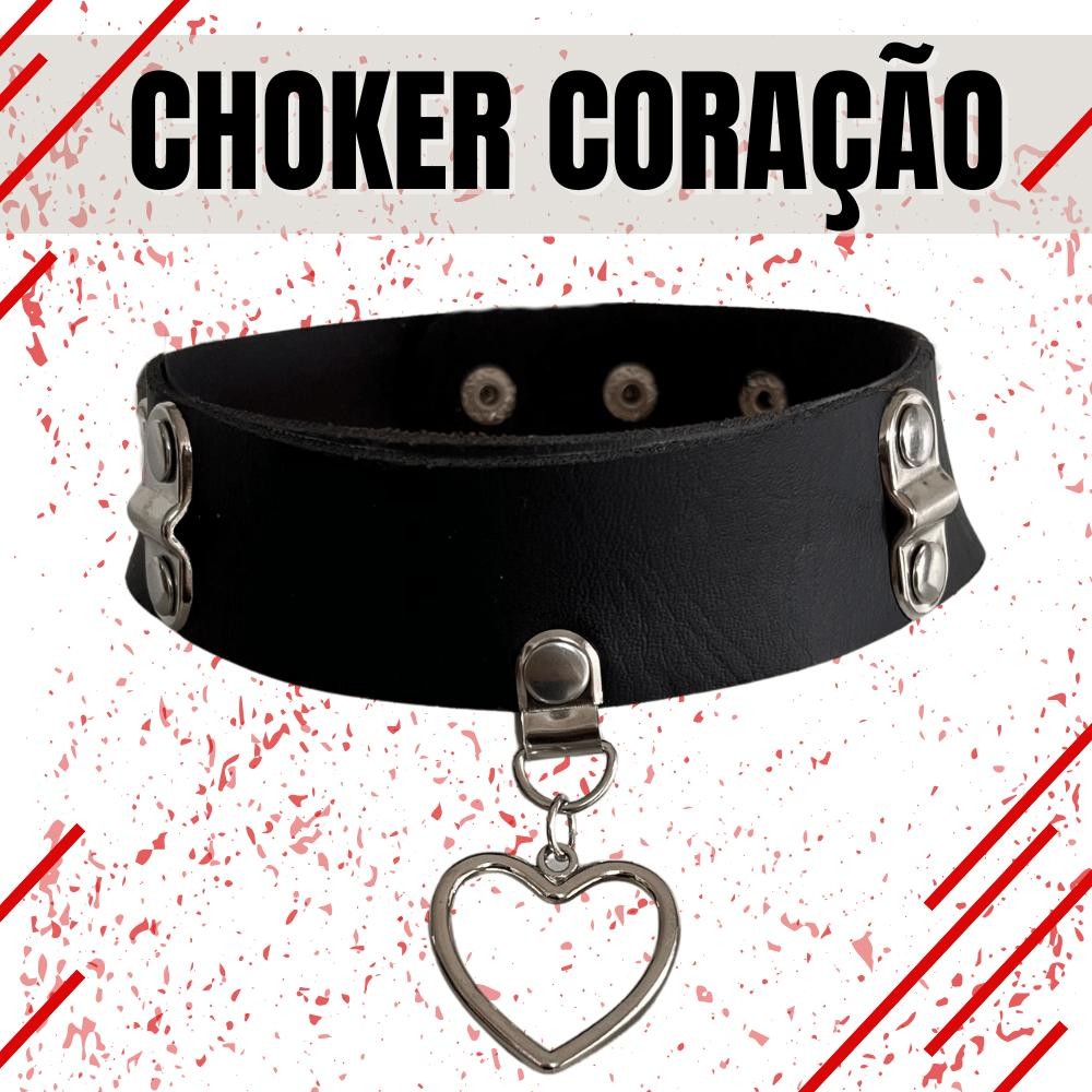 Choker Coração em Couro Coleira Colar em Couro Moda Estilo | Shopee Brasil