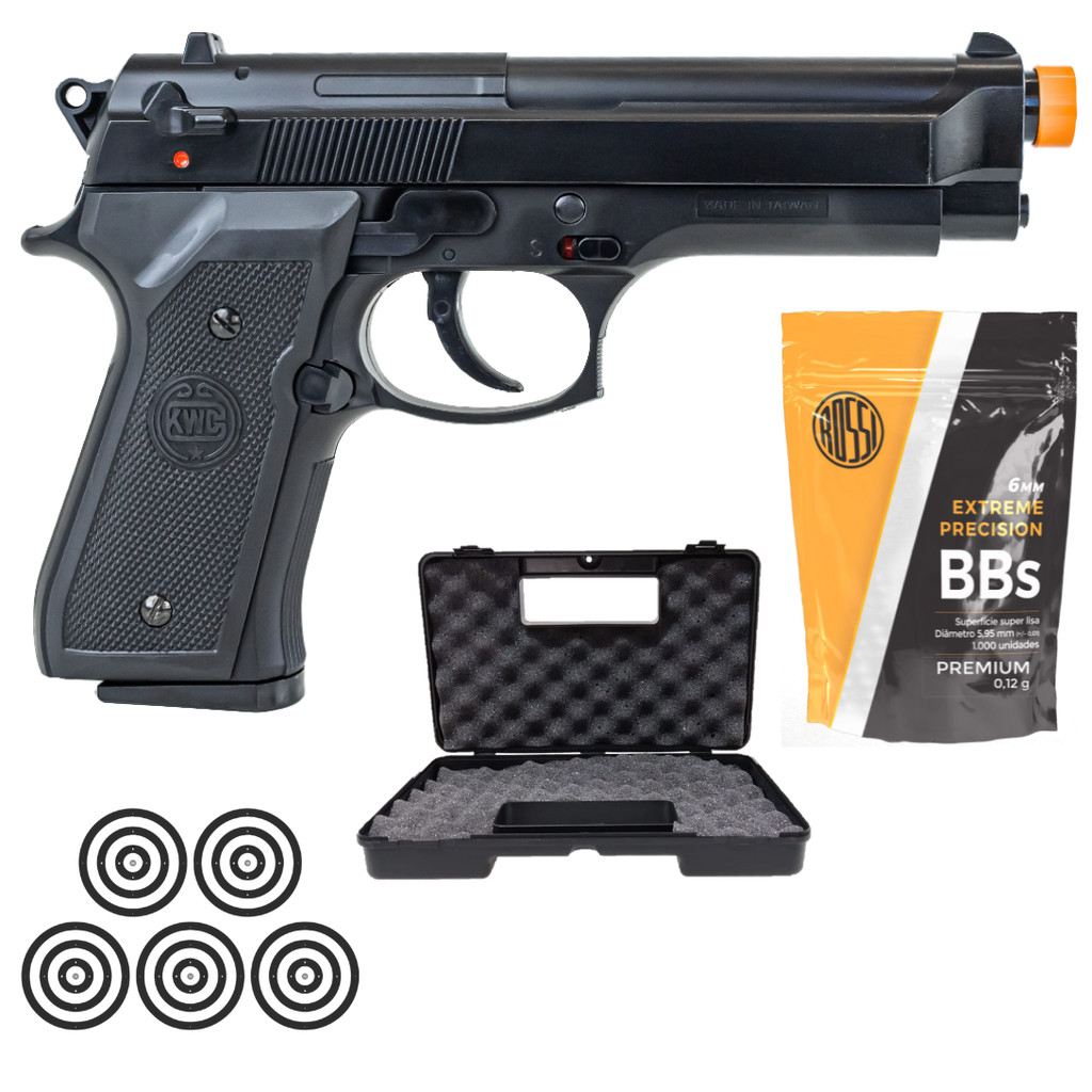 Pistola de Airsoft Beretta M92 KWC Spring 6mm Rossi + Escolha seu Kit ...