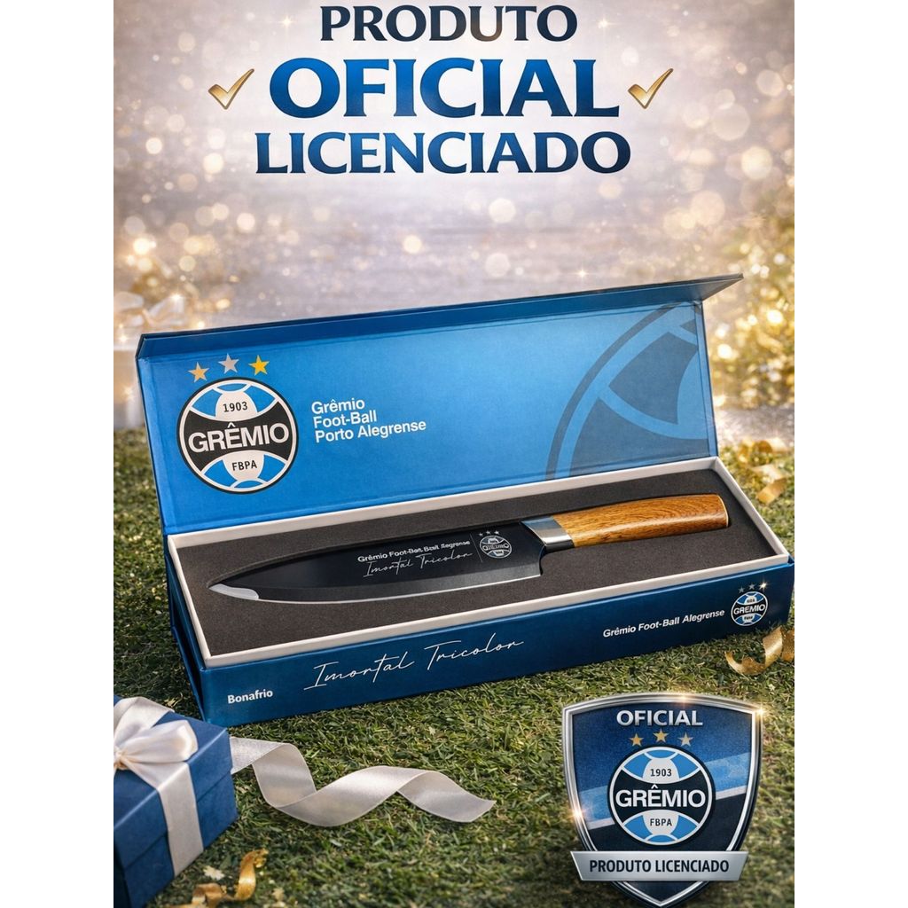 Faca Churrasco Oficial Time Grêmio Cozinha Caixa Presente Aço Inox ...