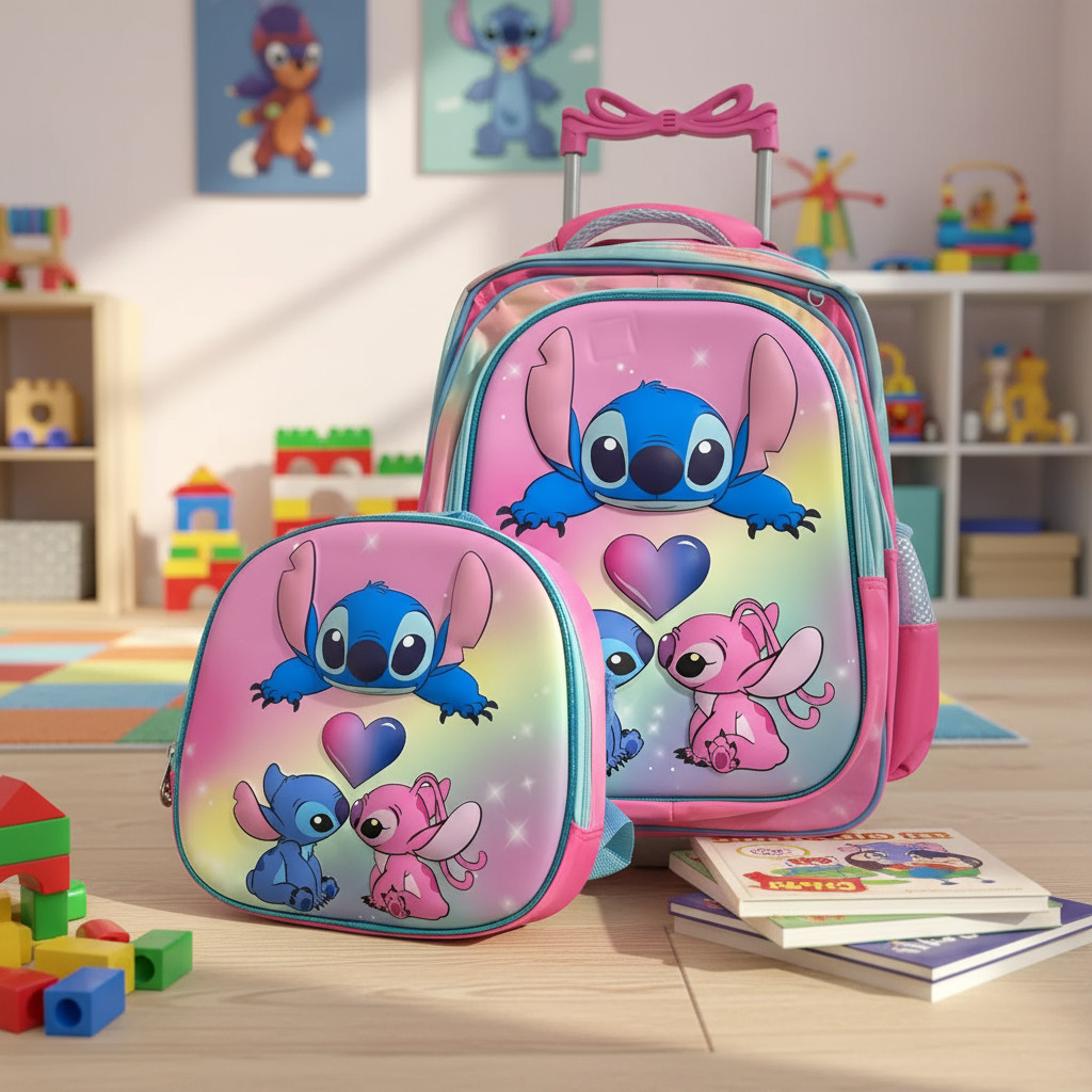 Kit Mochila Escolar Rodinha 3 Em 1 Infantil Lilo Stitch 2026 | Shopee ...