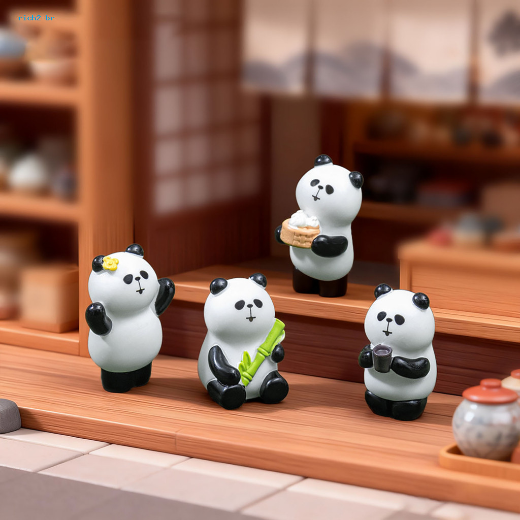 Miniature Panda Collectible Resin Statue 4 Pcs Mini Figurines Cute Tiny ...