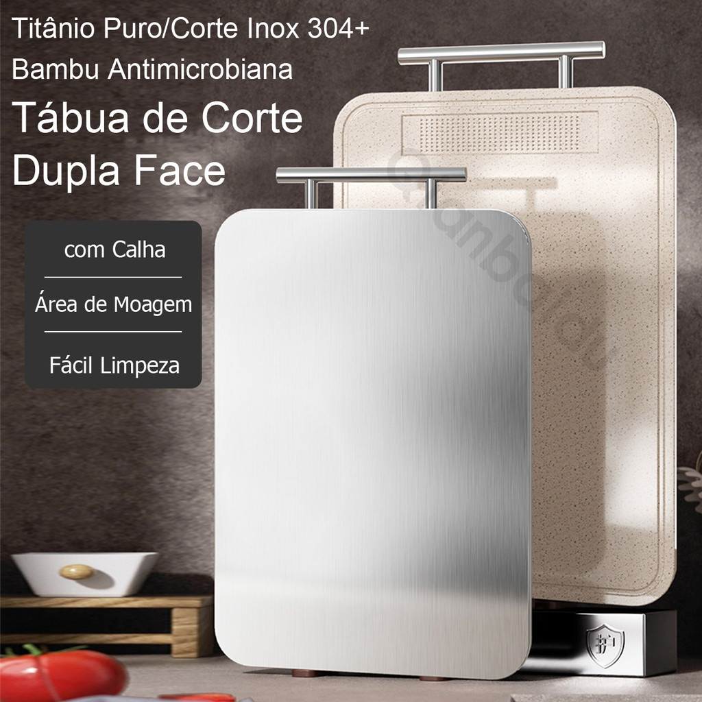 Tábua de Corte Dupla Face Titânio Puro/Corte Inox 304+Bambu ...