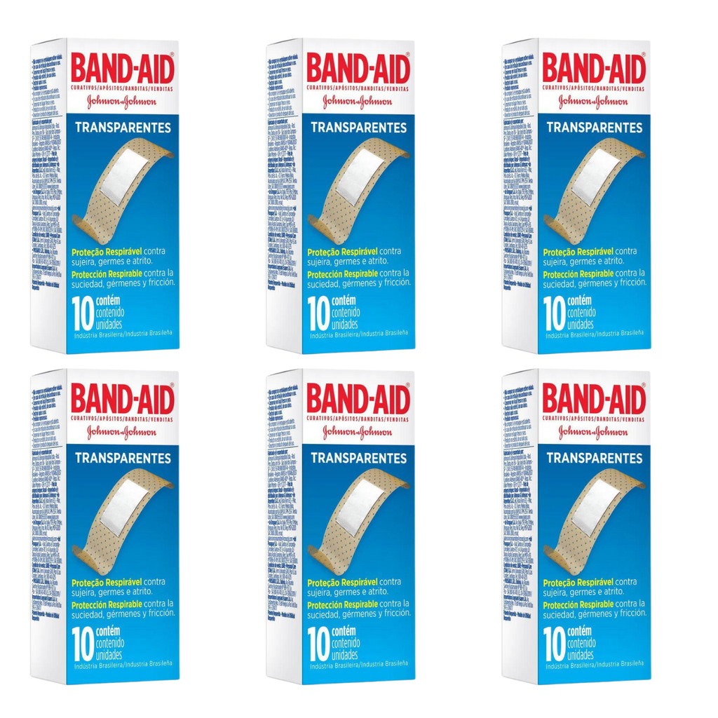 Kit c/6 Band-Aid Curativos Transparentes Bandeide com 10 unidades ...