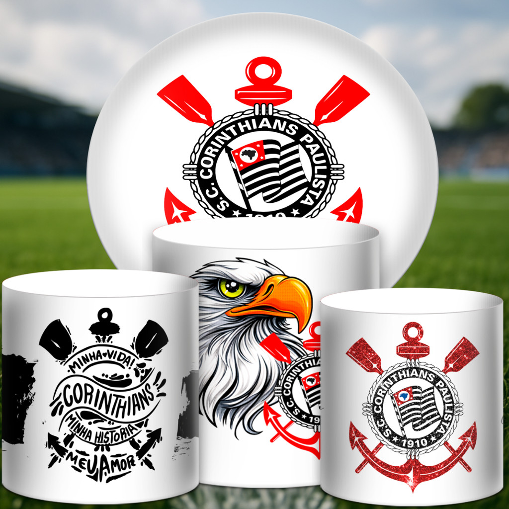 Capas Painel Redondo + Trio Capas Cilindro Tecido Futebol Corinthians ...