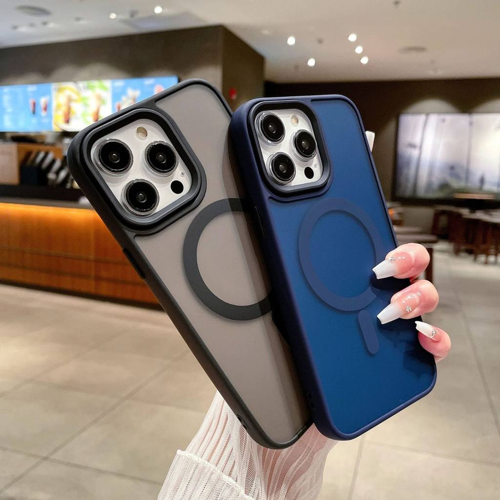 Capa iPhone Samsung MagSafe Fosca Acrílico Borda Silicone Anti Digital ...