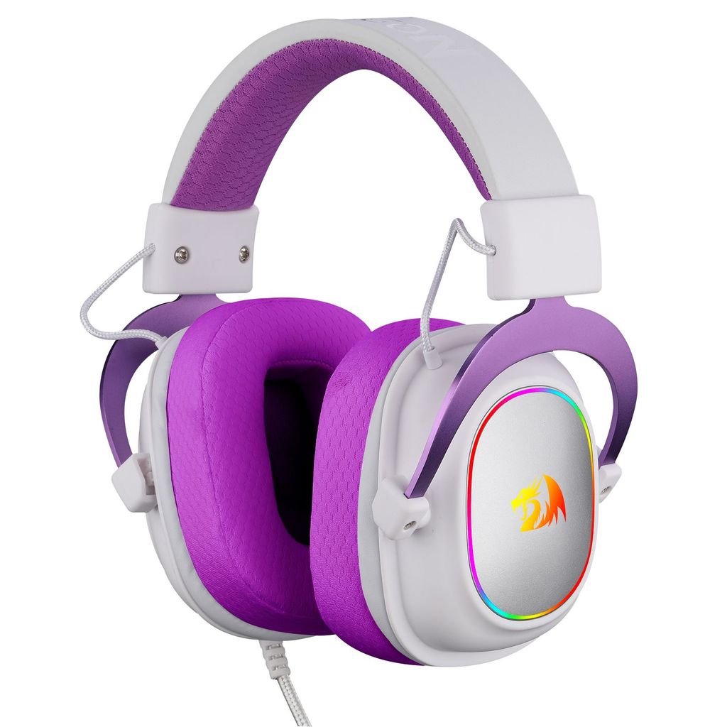 Headset Gamer Redragon Zeus X Branco Com Roxo Rgb Branco E Roxo ...