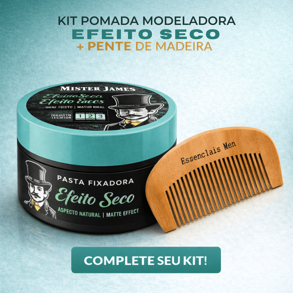 Kit Pomada Efeito Seco Masculina Mister James + Pente de Madeira ...