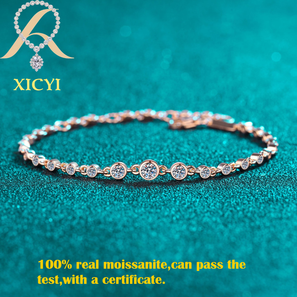 XICYI Natural D Cor moissanite S925 Pulseira De Prata Esterlina ...