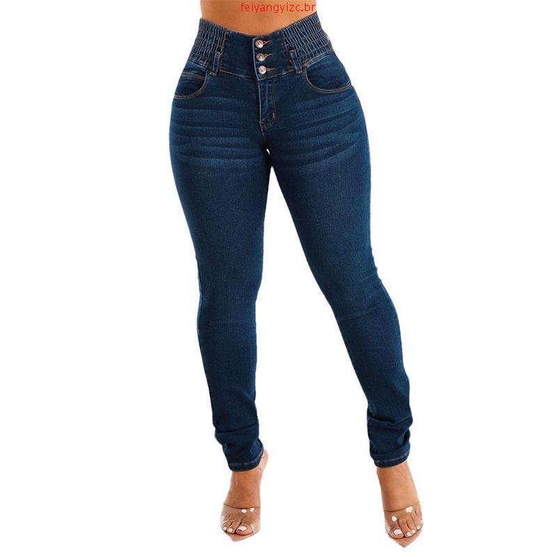 Calça Jeans Plus Size Cintura Alta 3% de Lycra | Shopee Brasil