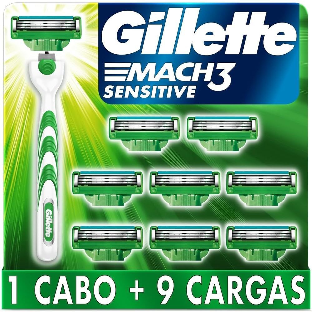 Carga Gillette Mach3 Sensitive 9 Unidades + Aparelho De Barbear Mach 3 ...