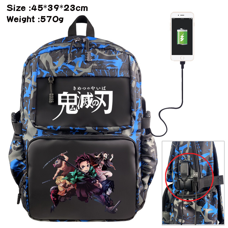 Demon Slayer Cartoon Interface USB Camuflagem Estudante Mochila ...