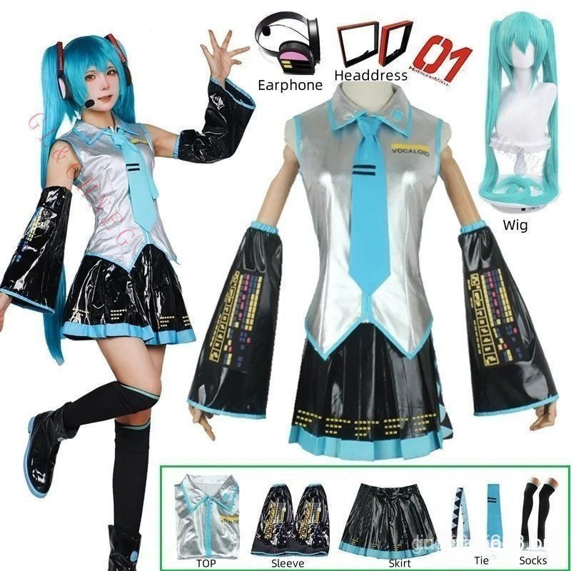 Anime Miku Cosplay Traje Peruca Headwear Conjunto Completo De ...