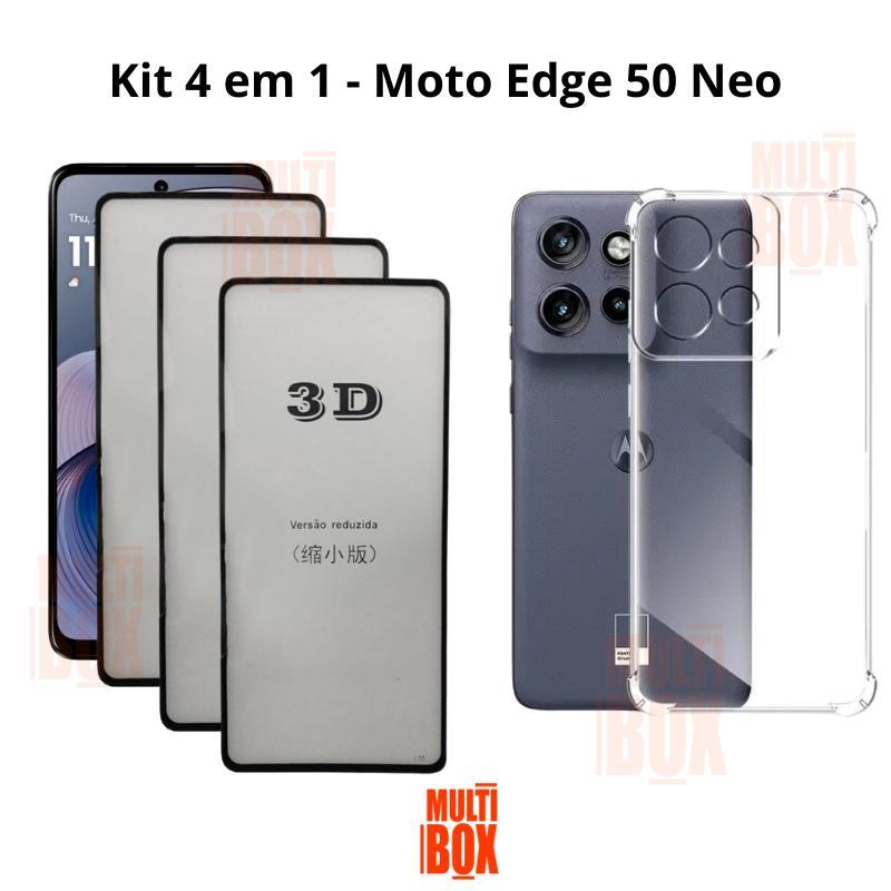 Kit 3UN Película 3D de Vidro + Capa Anti Impactos para Moto Edge50 NEO ...