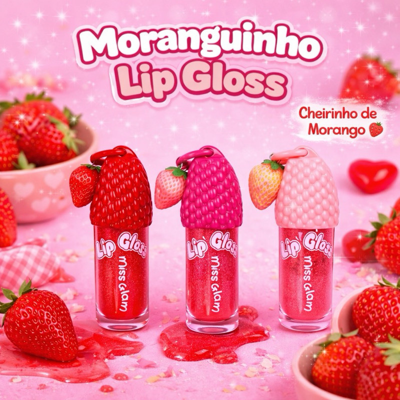 Lip Gloss Formato De Moranginho Com Chaveiro Brilho Intenso Com Sabor ...