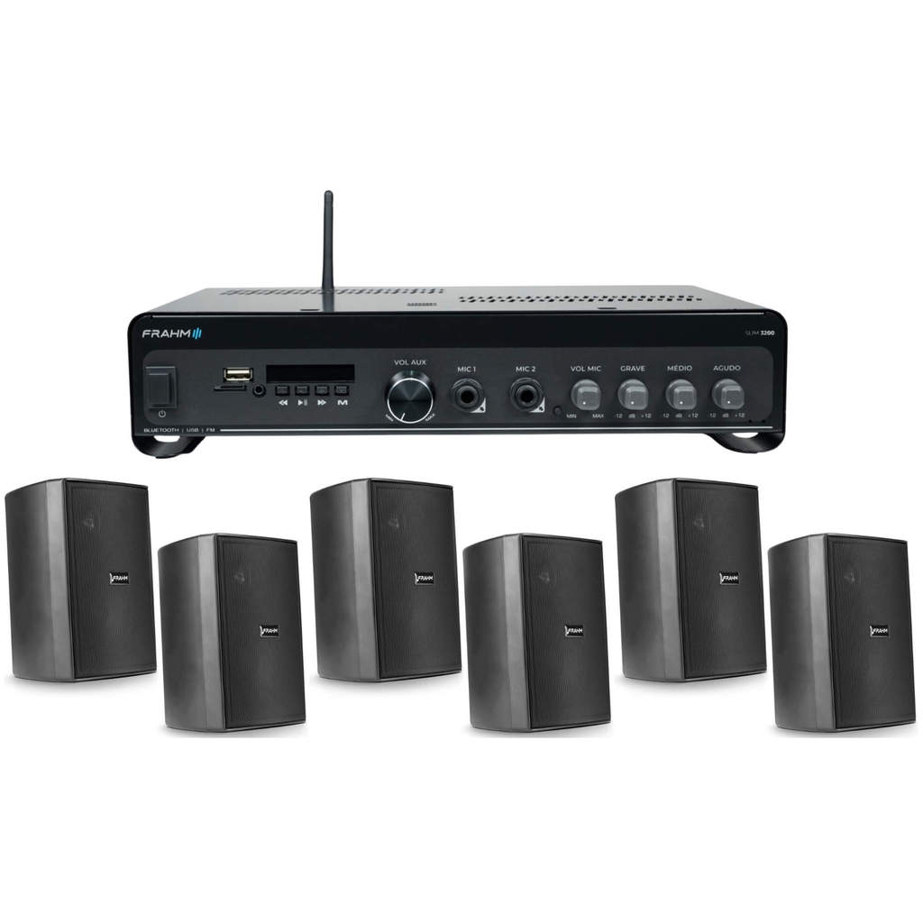 COMP Kit Som Ambiente Amplificador Slim 3200 + 3 Pares de Caixas de Som ...