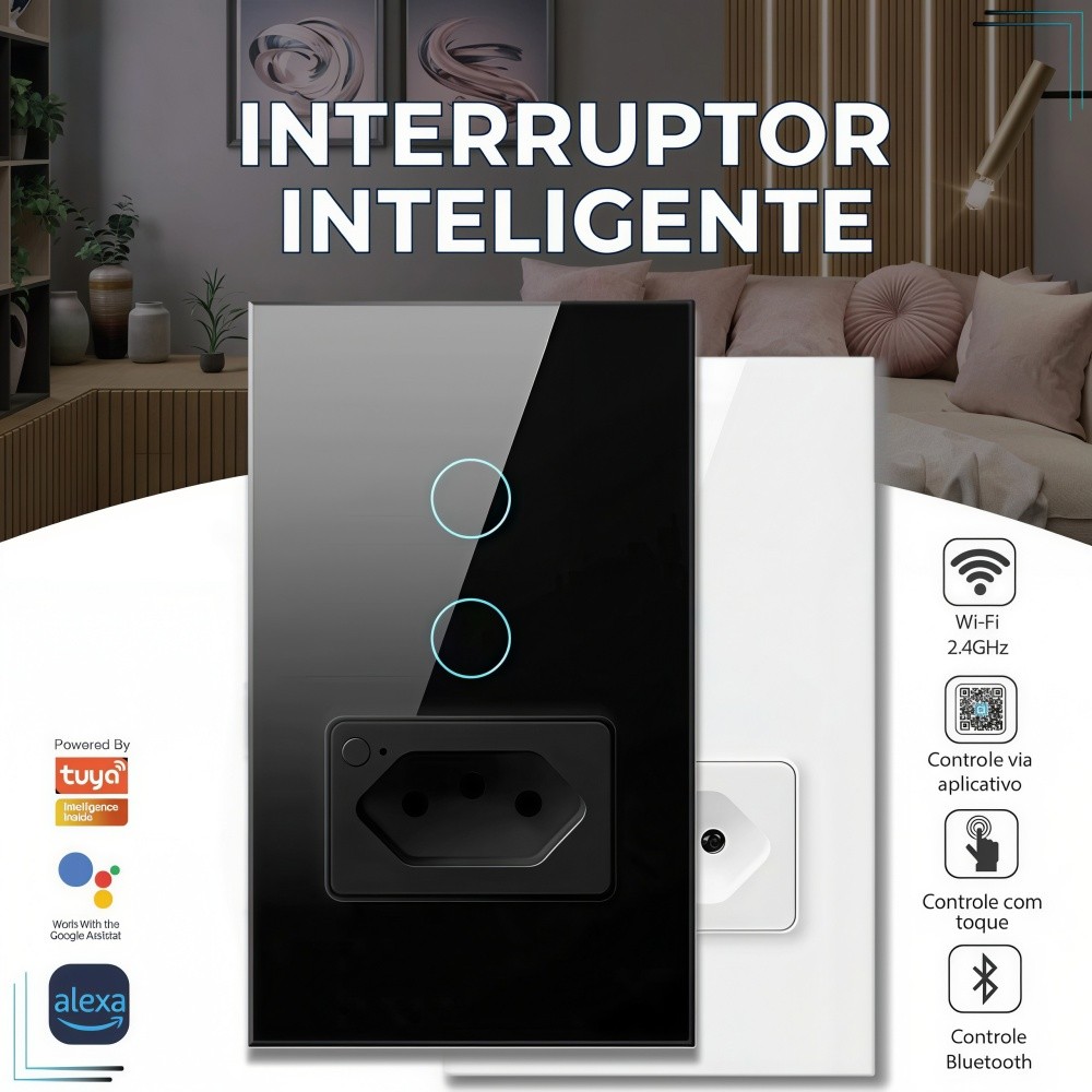 Interruptor Inteligente Wifi 1/2 Botão com Tomada - Controle por Voz ...