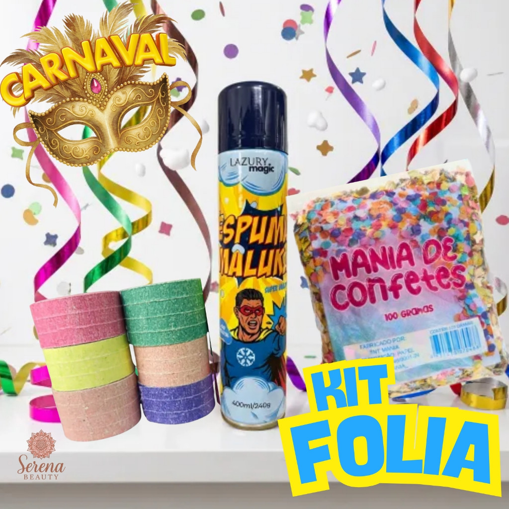 Kit Carnaval Espuma Maluca Neve Artificial Spray + Confete + Serpentina ...