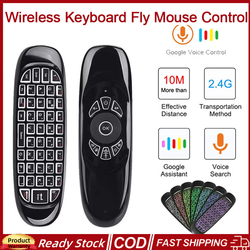 Air Mouse 2.4G RF Controle Remoto Inteligente 7 Cores Backlight Inglês ...