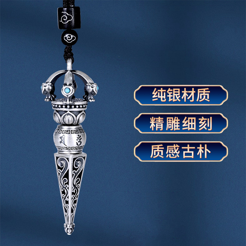 Colar Masculino S999 Prata Pura Pingente Vajra Pestle Vintage Rotativo ...