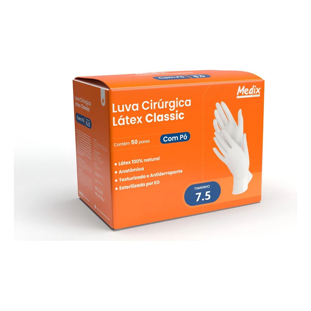 Luva Cirúrgica Estéril C/ Pó Medix 7.5 50 Pares | Shopee Brasil
