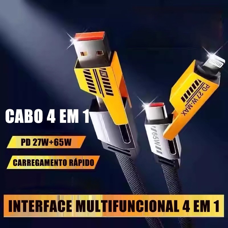 Cabo Carregador Carregamento Rápido 4 em 1Turbo 65W/27W Cabeça de Metal ...