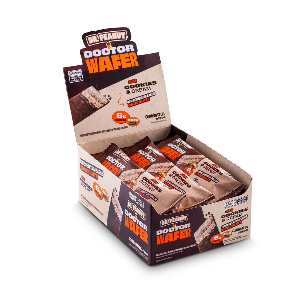 Dr Peanut Display Barra Doctor Wafer Cookies & Cream - 25g 12 Un. 300g ...