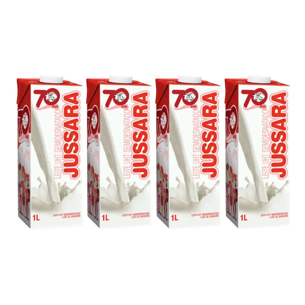 Leite Semi Desnatado Jussara 1 Litro UHT - Kit 4 Unidades | Shopee Brasil