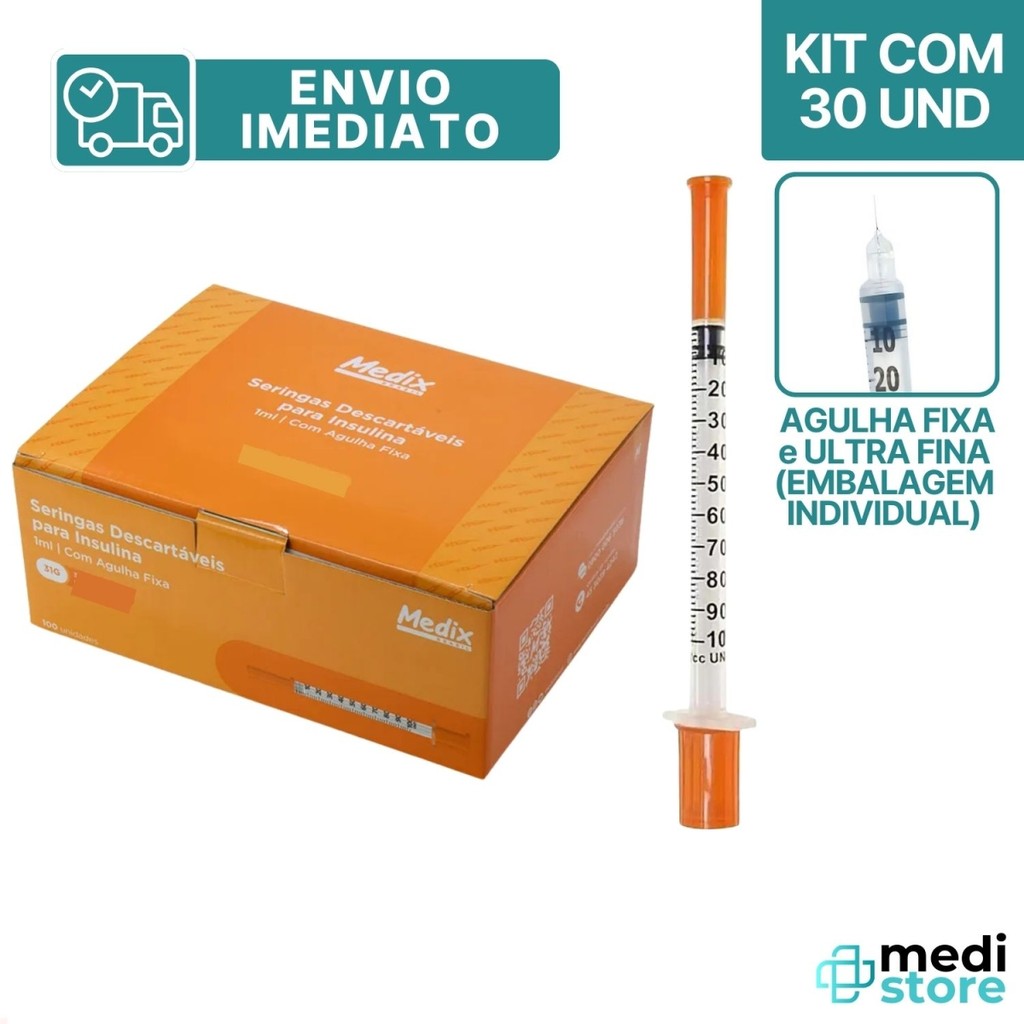 Seringa Insulina Botox Estéril 1ml 8x0,30mm Agulha Fixa Ultra Fina 30g ...