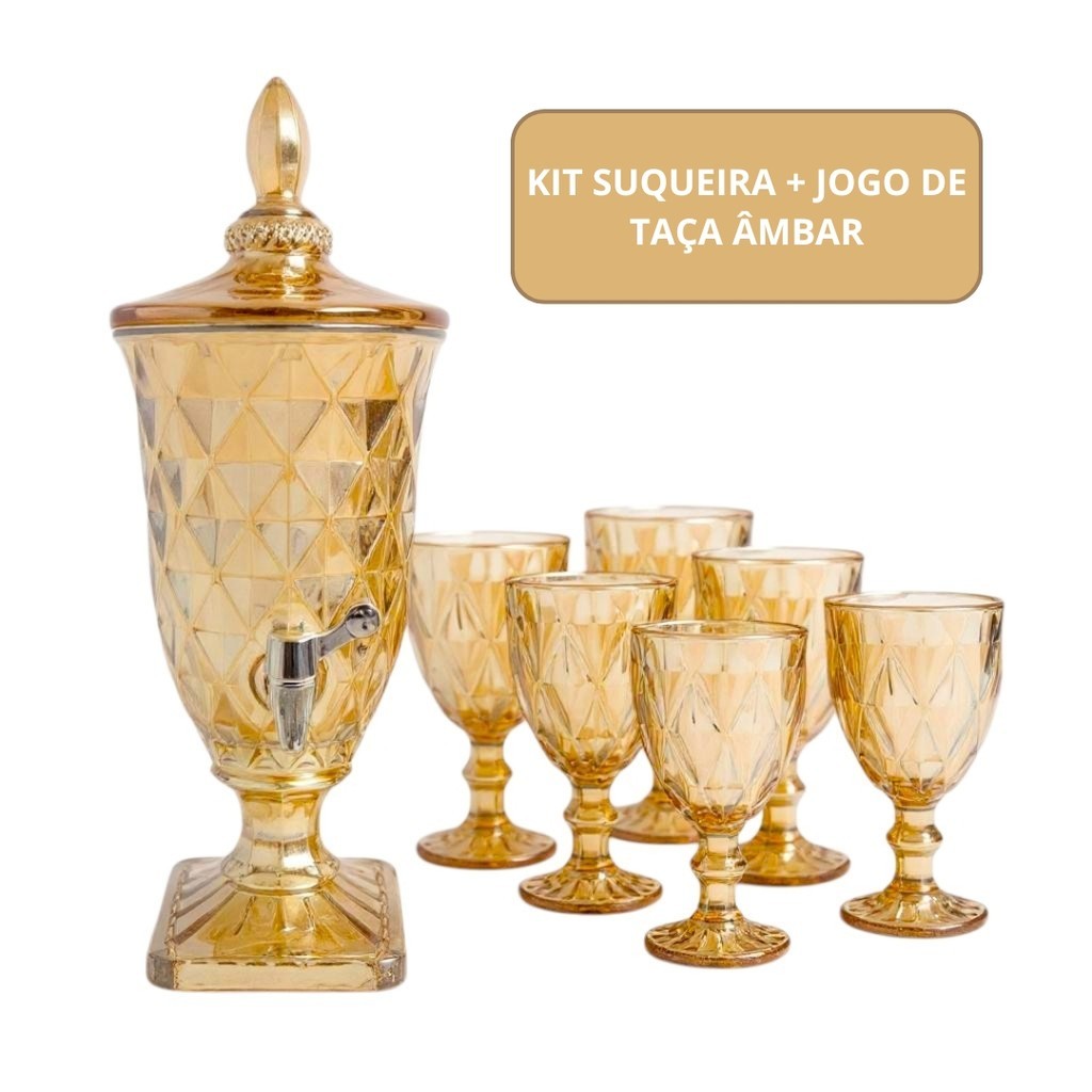 Suqueira de Vidro 2L + 6 Taças 330ml Âmbar Design Diamante OU Taça e ...