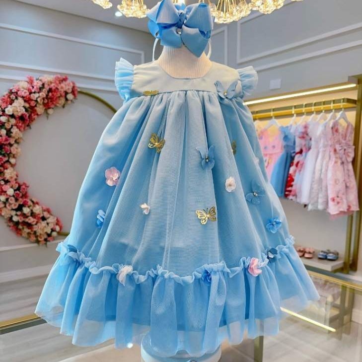 Vestido Infantil Azul Claro Jardim Encantado Luxo | Shopee Brasil