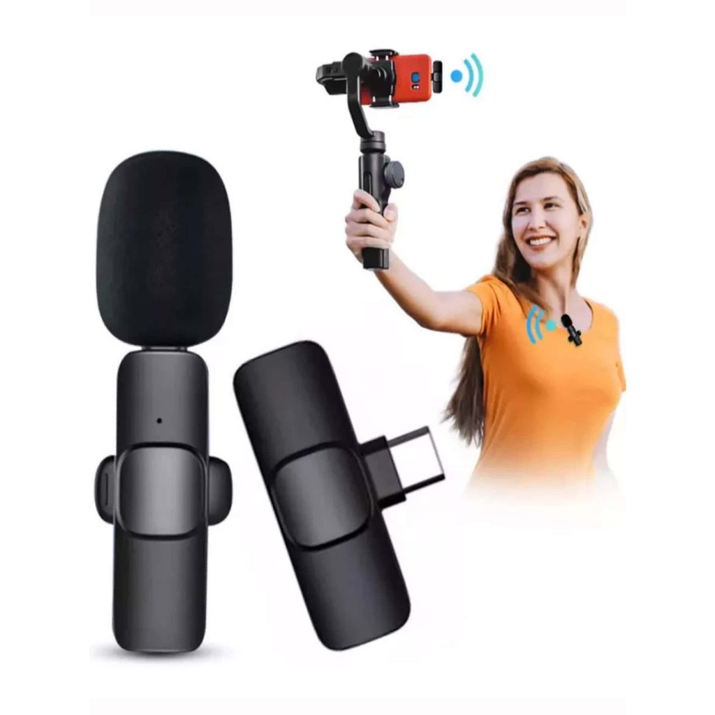 Microfone Duplo Sem Fio Vlog Live Entrevista Recarregável Compatível ...