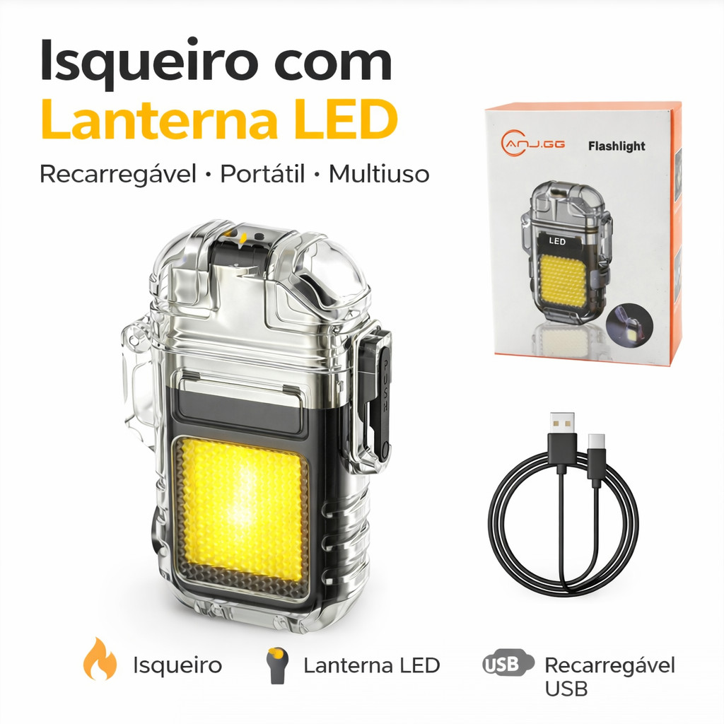 Isqueiro com Lanterna LED Recarregável USB Portátil Multiuso para ...