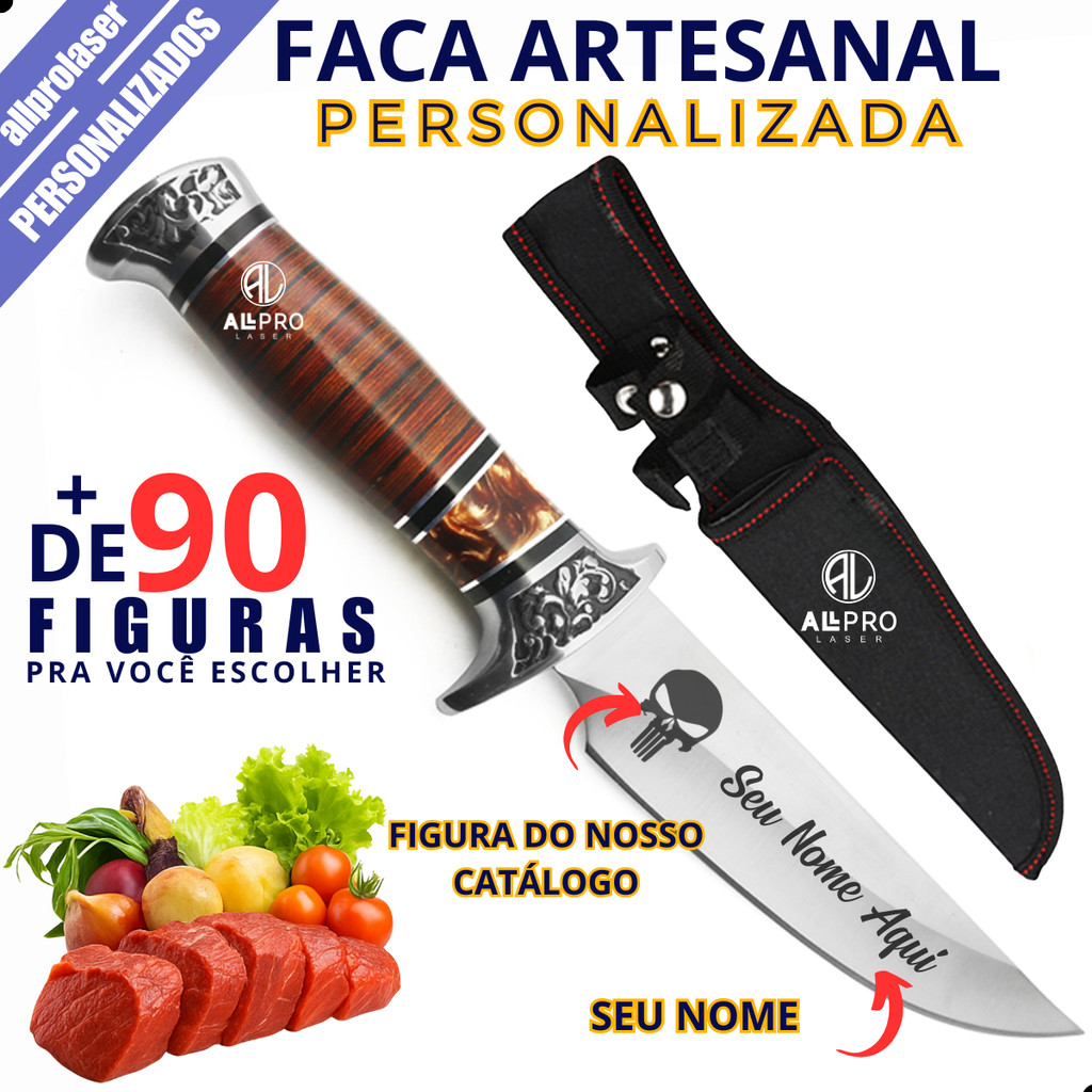 Faca Artesanal Faca Churrasco Pesca Camping Personalizada Nome Logo ...
