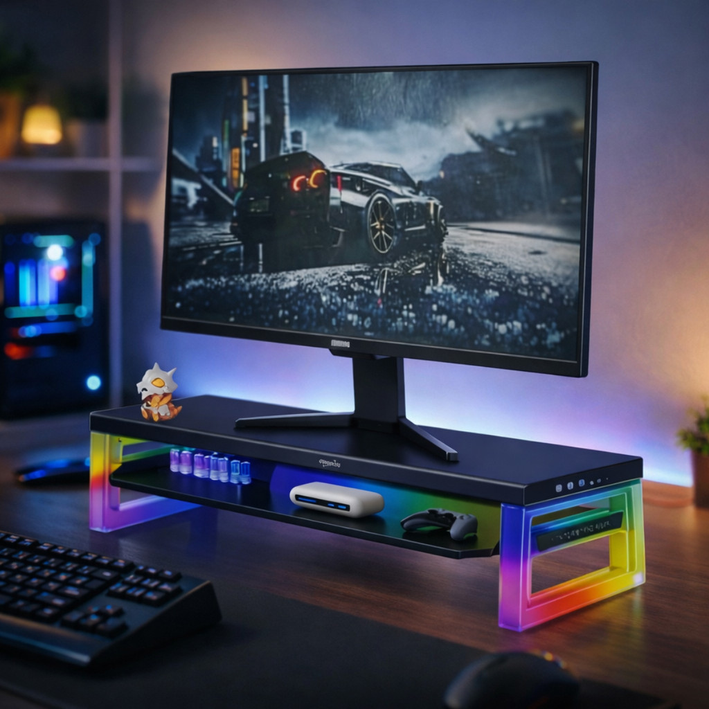 Suporte de Monitor com Gaveta RGB Portas Hub USB Tipo C Gamer OR-SP256 ...
