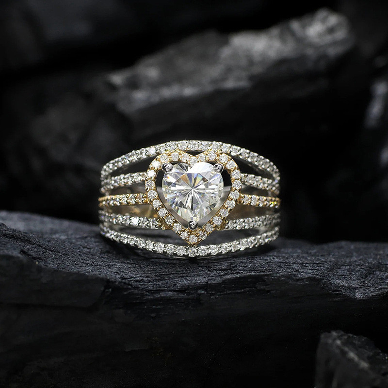 Cao Shi High-End Nicho Coração Anel Luz Luxo Indústria Pesada Amor ...