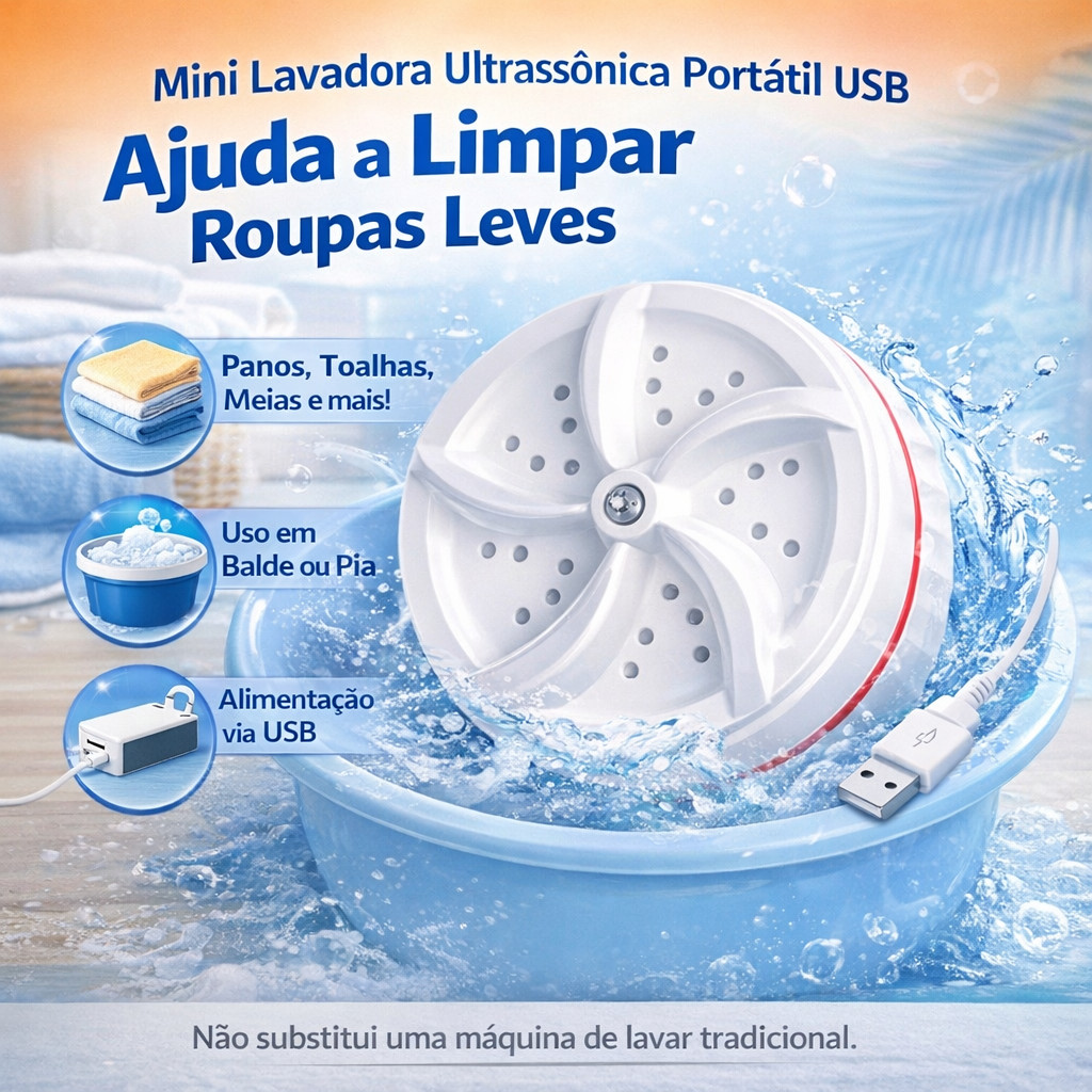 Mini Máquina de Lavar Portátil Ultrassônica USB | Ideal para Roupas ...