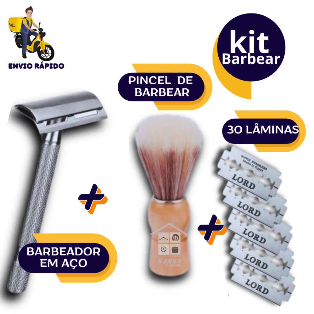 Kit Barbeador Clássico Aparelho De Barbear Retrô Antigo Metal ...