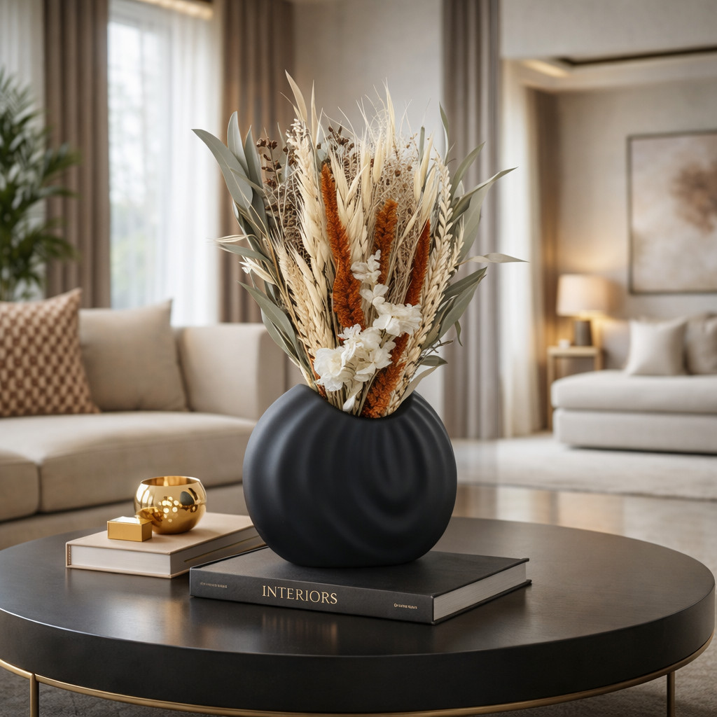 Vaso De Cerâmica Concha Com Flores Secas Serena | Shopee Brasil