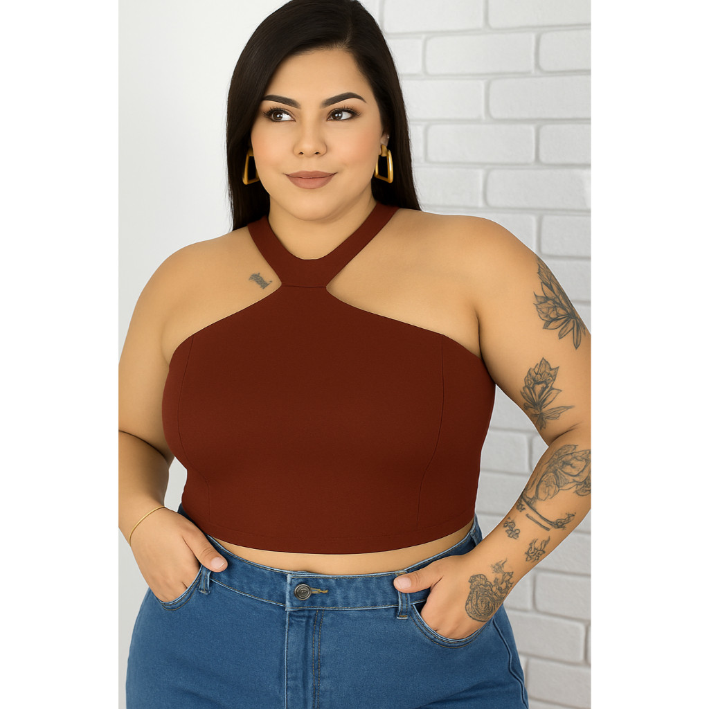 Cropped Feminino Plus Size G ao G2 - Alça Cruzada Scuba Liverpool ...