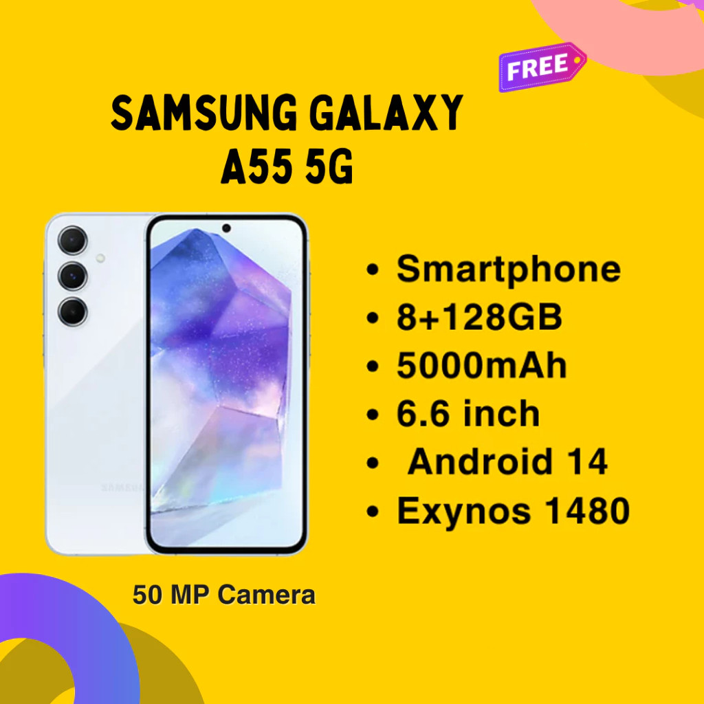 Nova Marca Galaxy A55 5G 8GB + 256GB 6.5 " 90Hz Display 50MP Câmera 25W Carga Rápida OIS ...