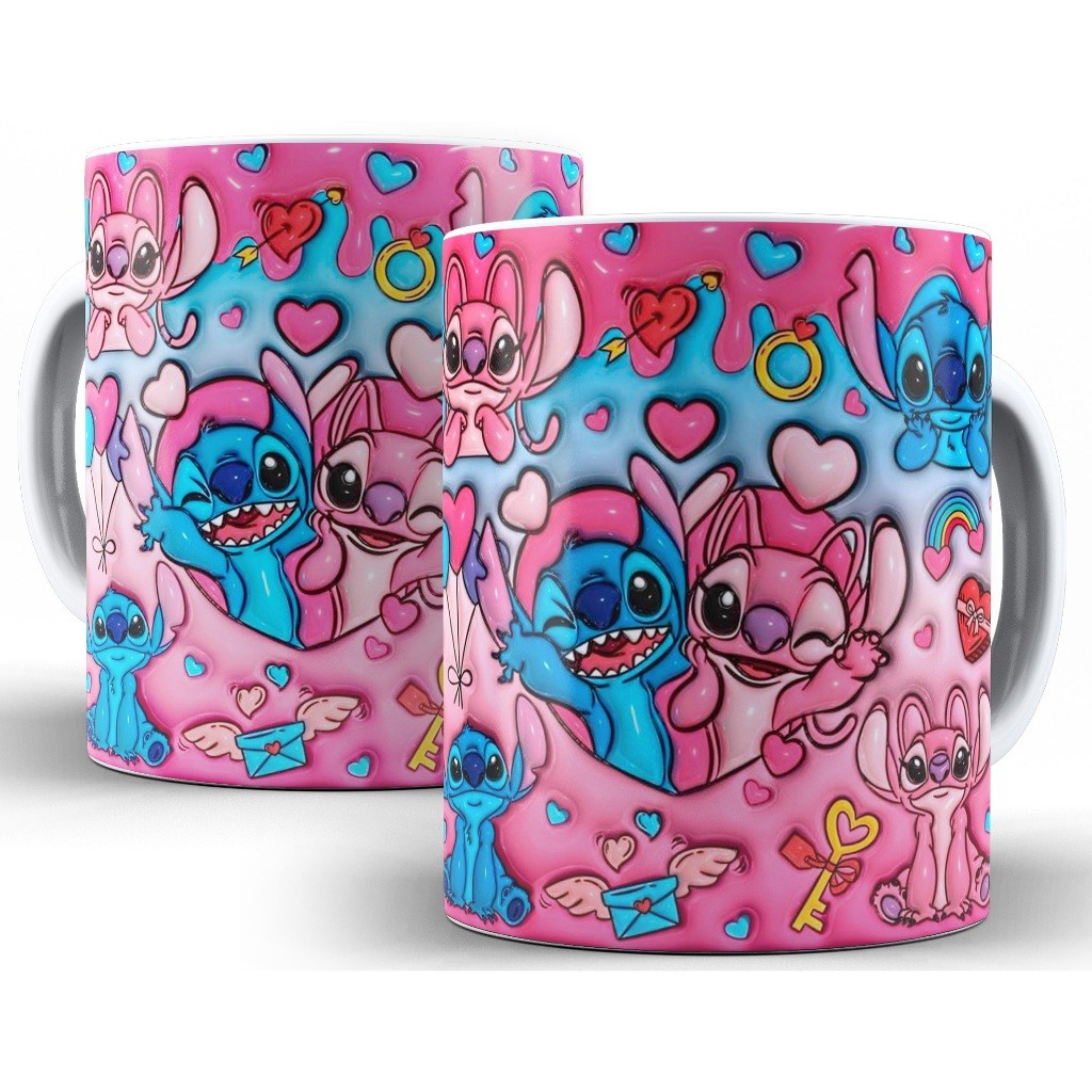 Caneca Xícara Lilo e Stitch Disney Efeito 3D Personalizada Mod 1 Casal ...