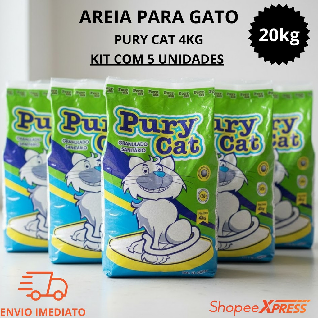 AREIA PARA GATO PURY CAT 4KG - 5 UNIDADES | Shopee Brasil