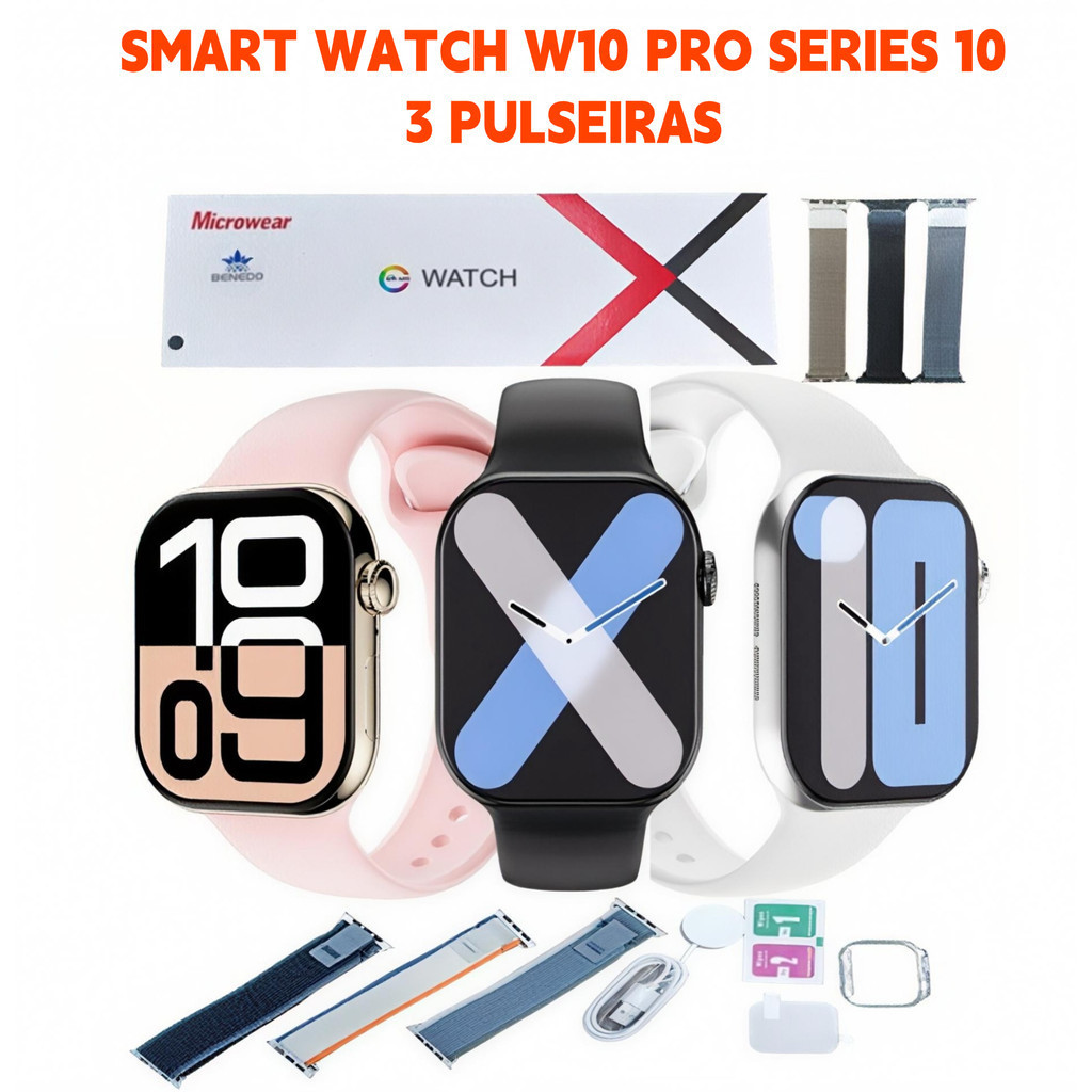 SMARTWATCH W10 Pro(S10) 46mm 3 Pulseiras Amoled IP68 Aprova d’agua ...
