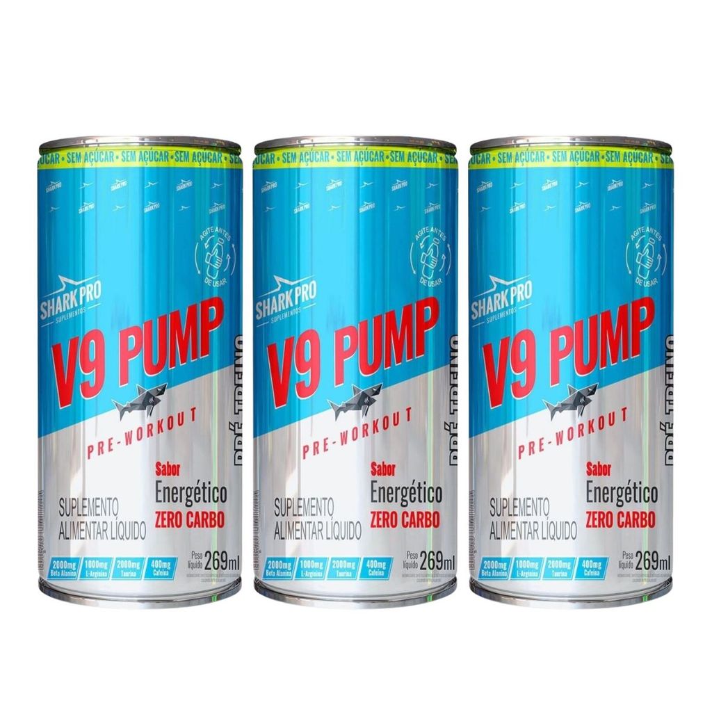 Kit 3 V9 Pump Pre Treino Drink Zero Kcal Energia Foco Shark Pro ...