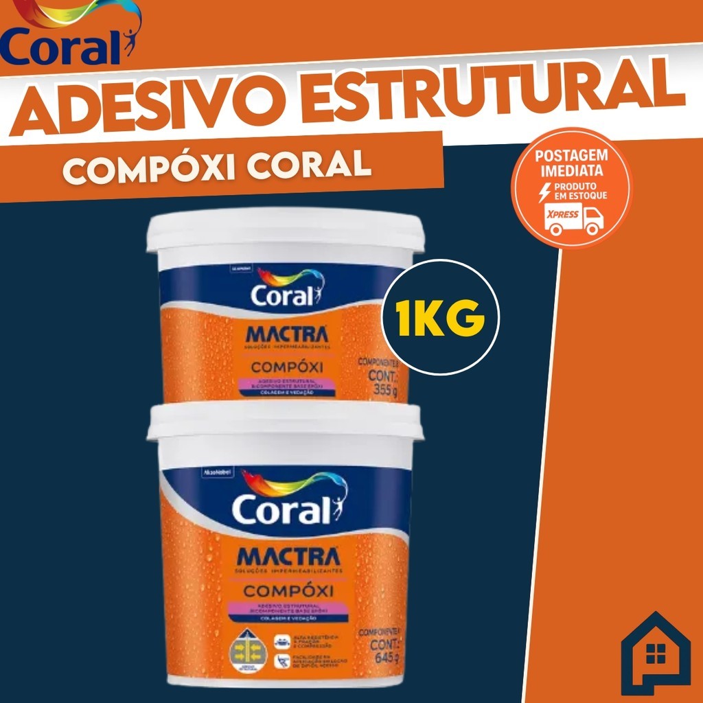 Adesivo Estrutural Epóxi Compóxi Mactra Coral Cola Concreto Ferro 1kg ...