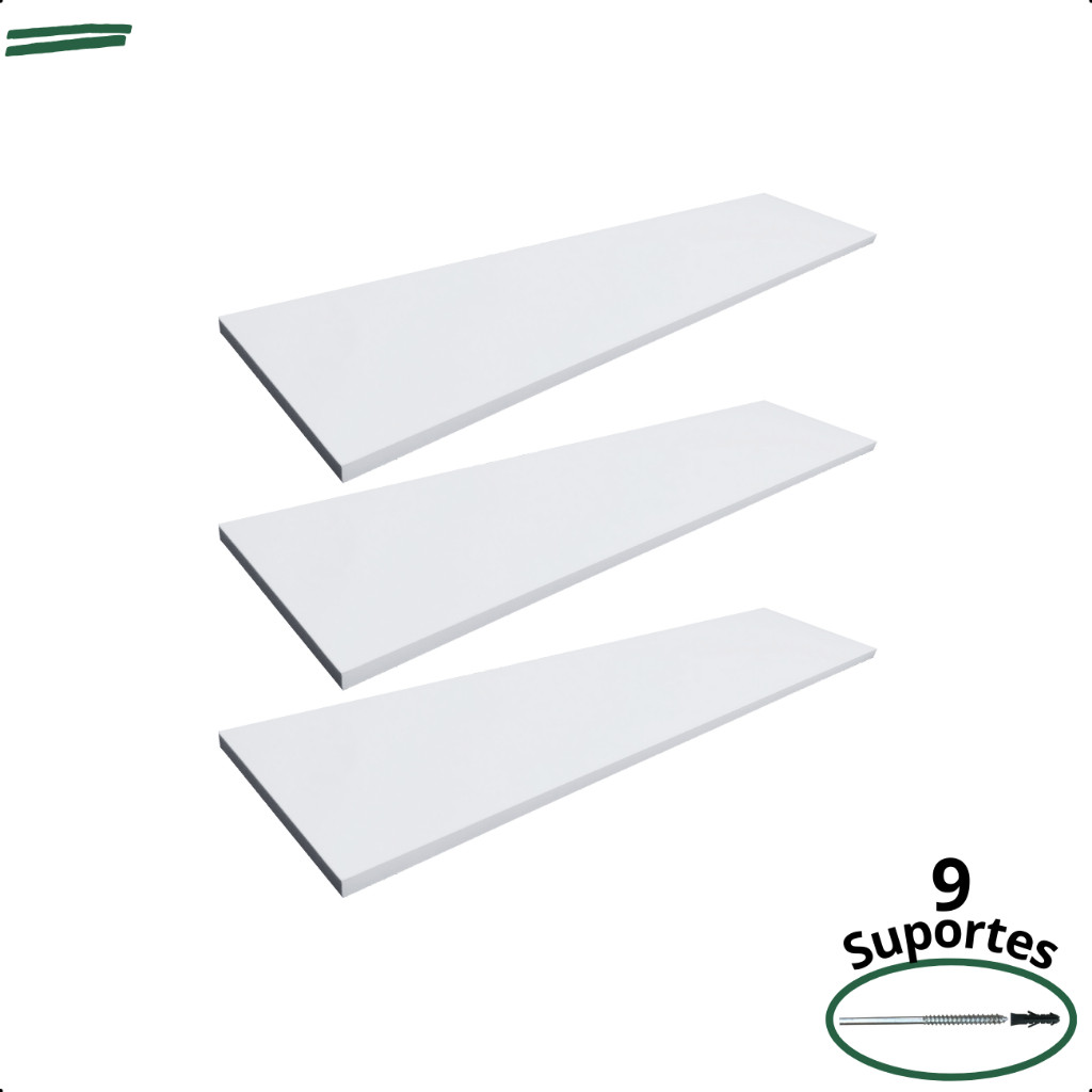 Kit 3 Prateleira Branca 90X20 + Suporte Flutuante Mdf Organizadora ...