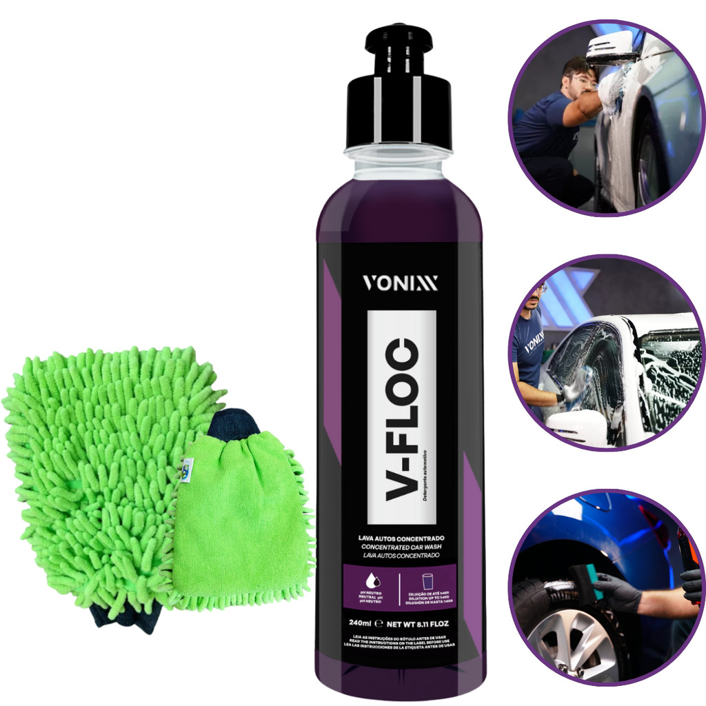 V-Floc Vonixx 240ml Lava Autos Concentrado + Luva Microfibra Tentáculos ...