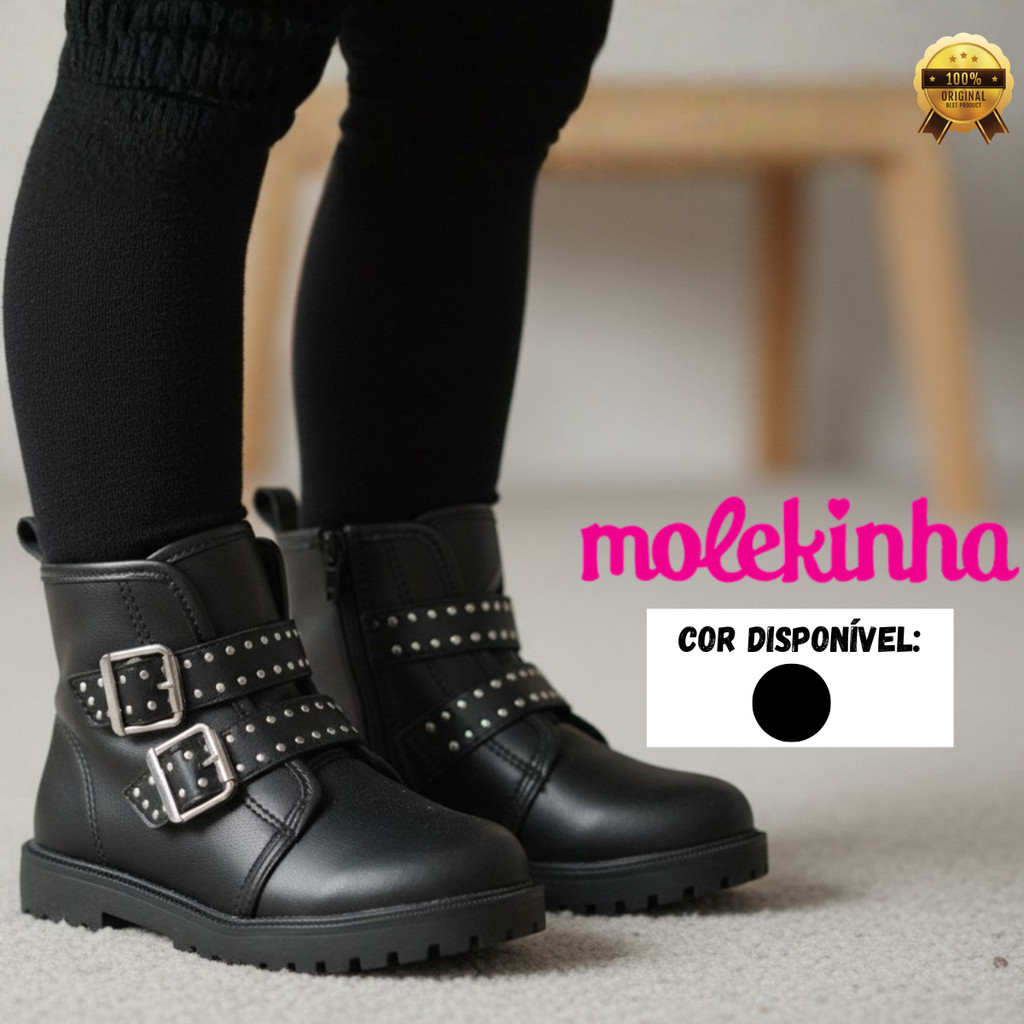Bota Molekinha Baby Infantil Tachas Confortável Tratorada Coturno ...