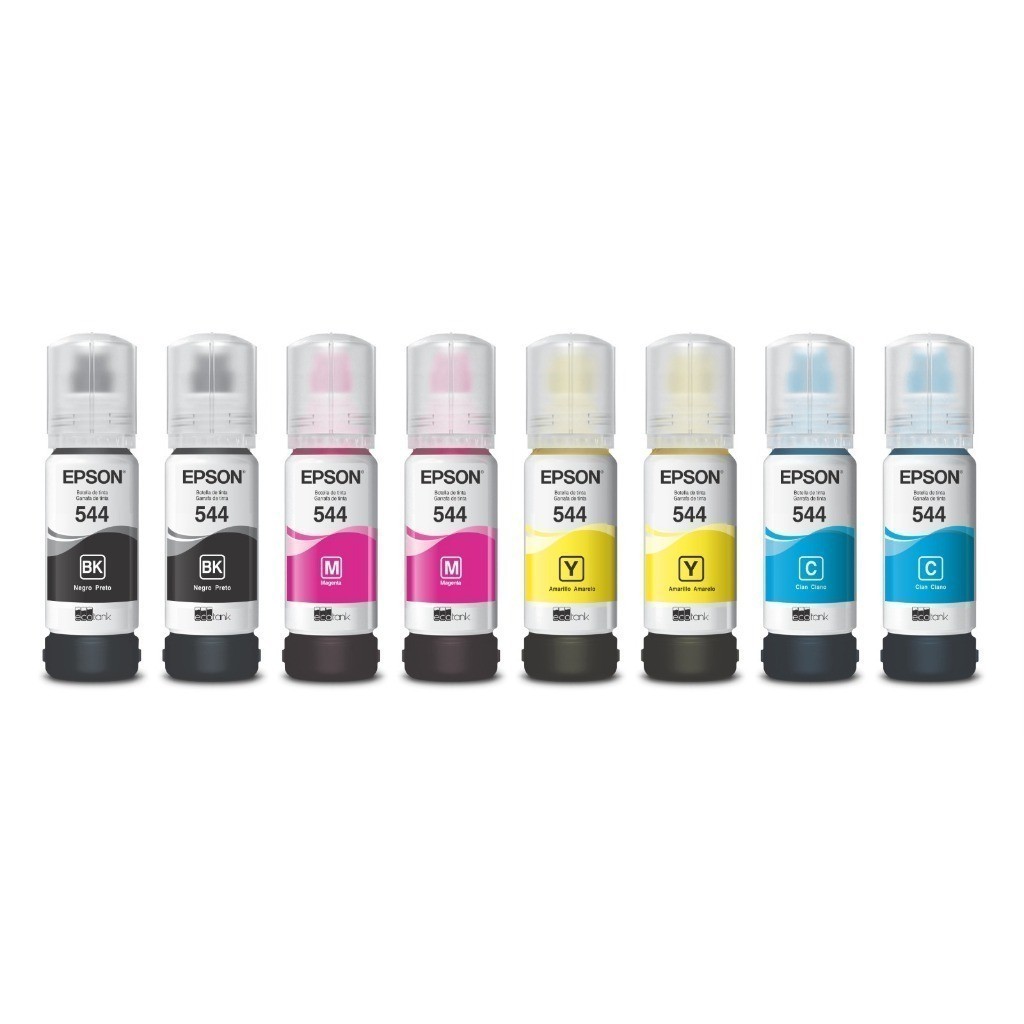 KIT 8 TINTA EPSON ORIGINAL T544 L3110 3210 L3250 B Y C M | Shopee Brasil